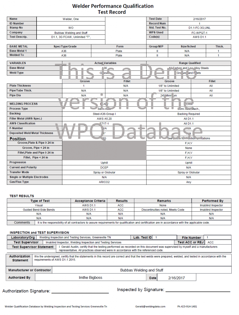 Welder Qualification Database – Welding Instructors